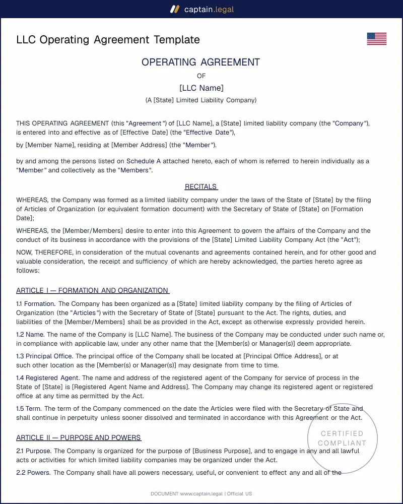 LLC Operating Agreement Template | Word & PDF