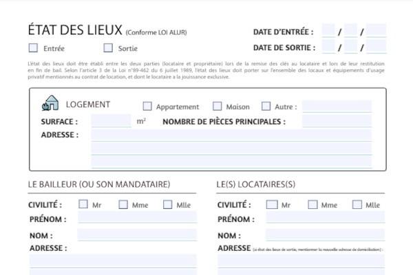 Modèle état des lieux gratuit - Télécharger PDF